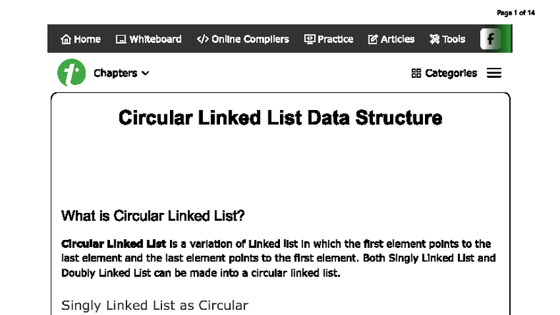 Circular Linked List - Notes on Data Structure Concepts - Studocu