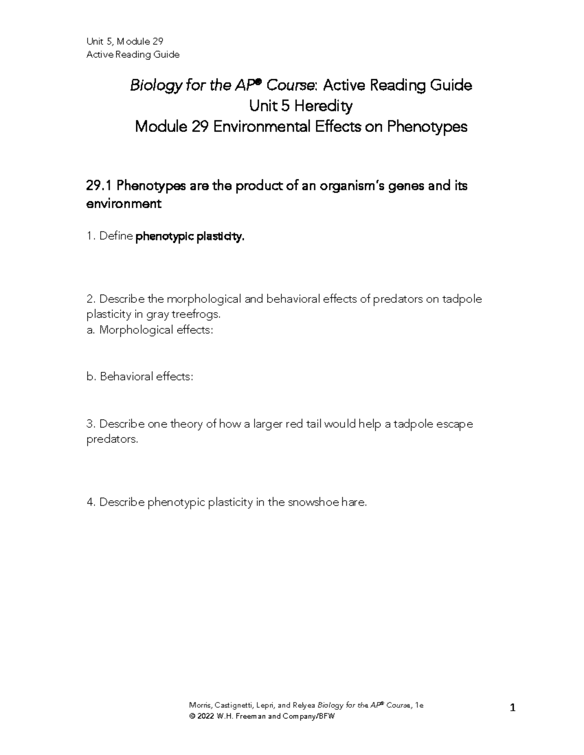 Active Reading Guide: Unit 5 Heredity - Module 29 for AP Biology - Studocu