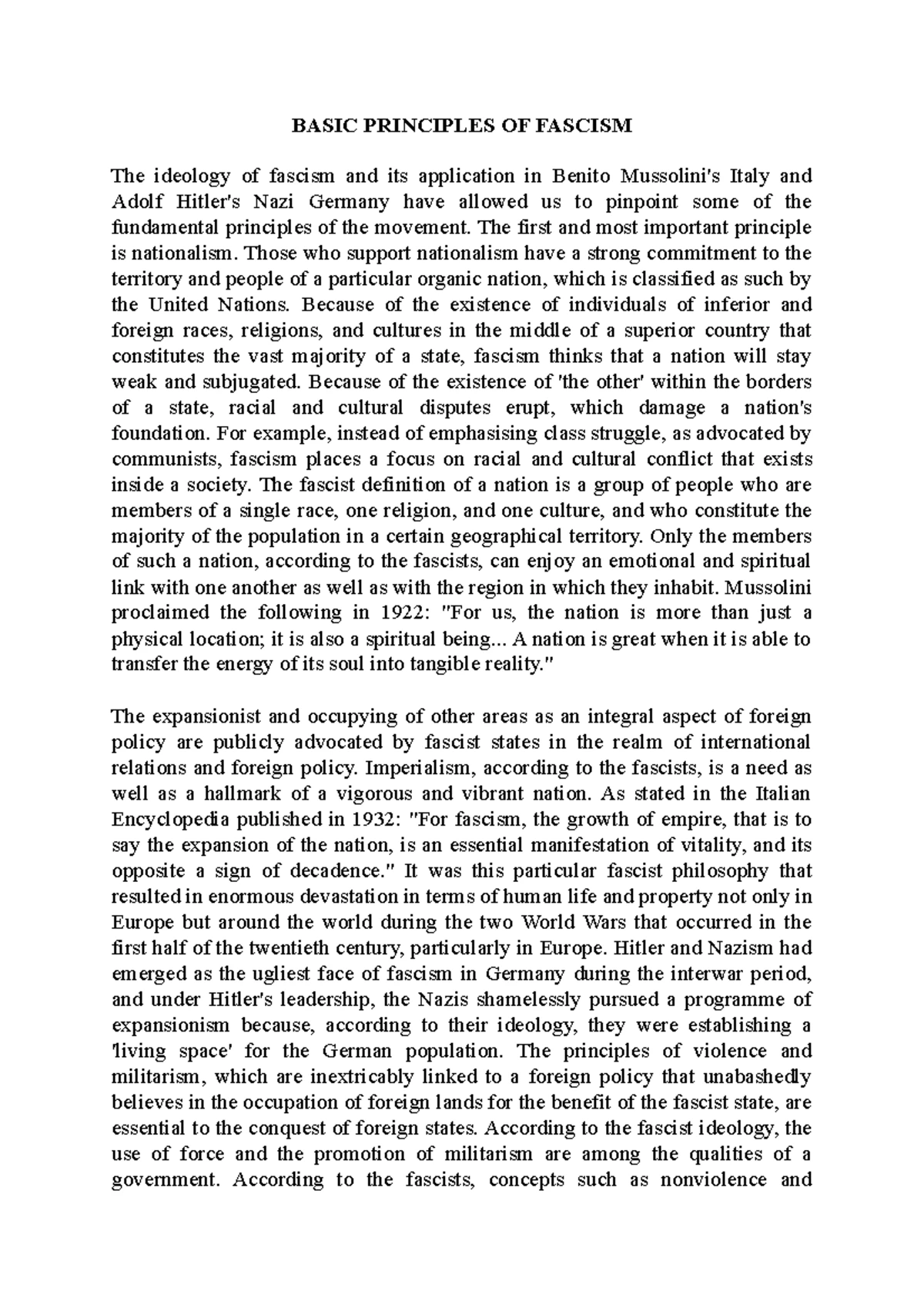 Key Features of Fascism and Propaganda in Italy (HIST 101) - Studocu