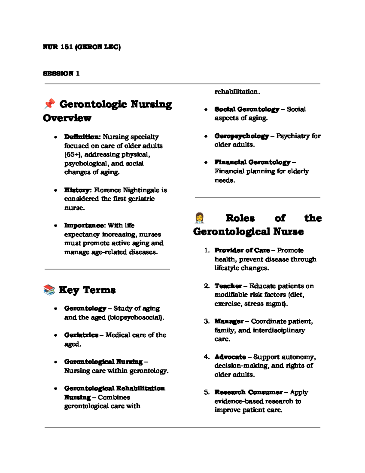 NUR 151 (GERON LEC) - Comprehensive Review for Gerontologic Nursing ...