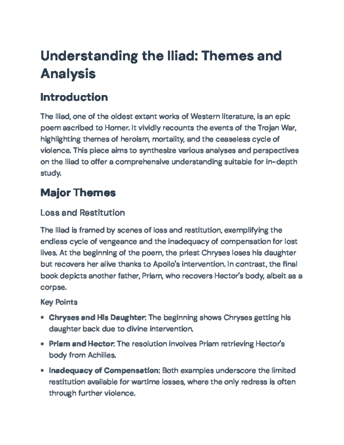 Understanding Themes in Homer's Iliad: Analysis and Insights ...