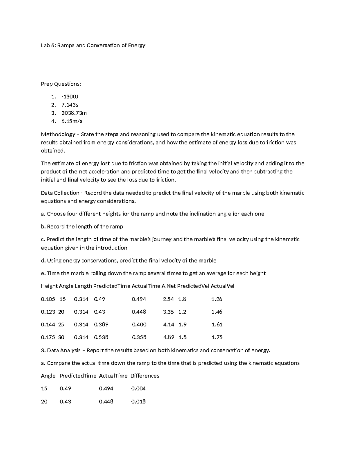 Lab 6 Physics - Lab 6: Ramps and Conversation of Energy Prep Questions ...