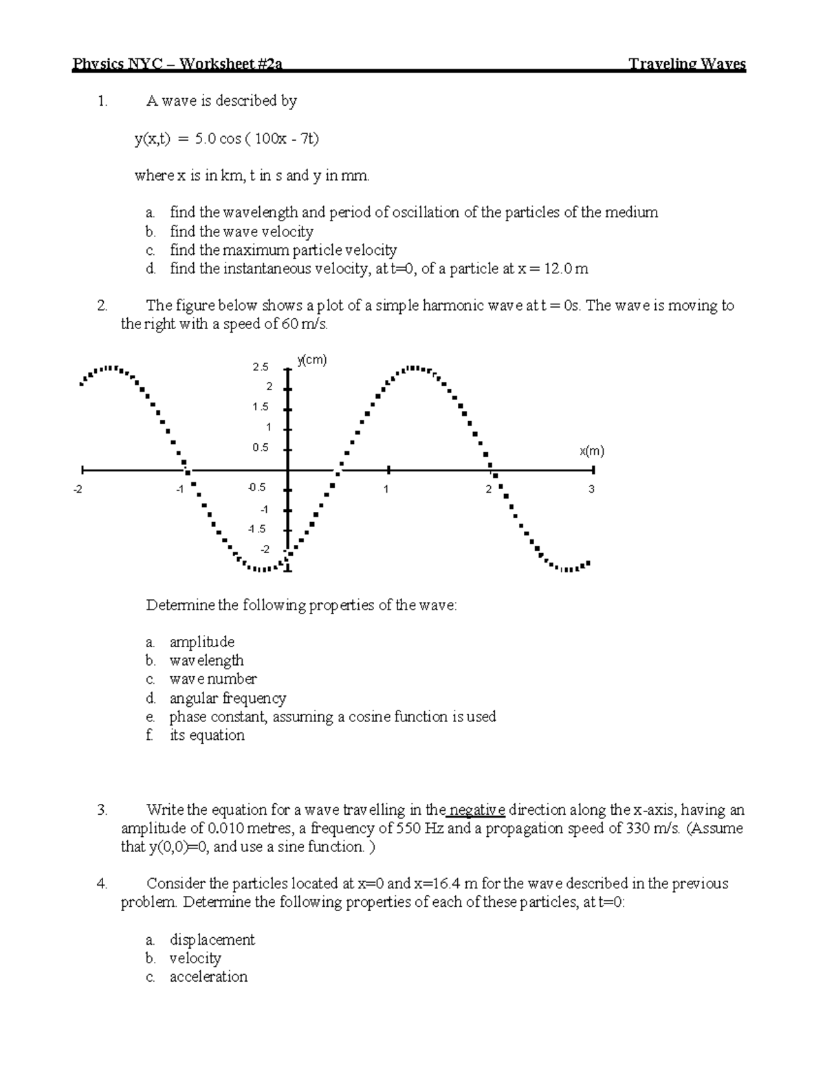 W2 Physics NYC Worksheet 1: Traveling & Standing Waves Practice - Studocu
