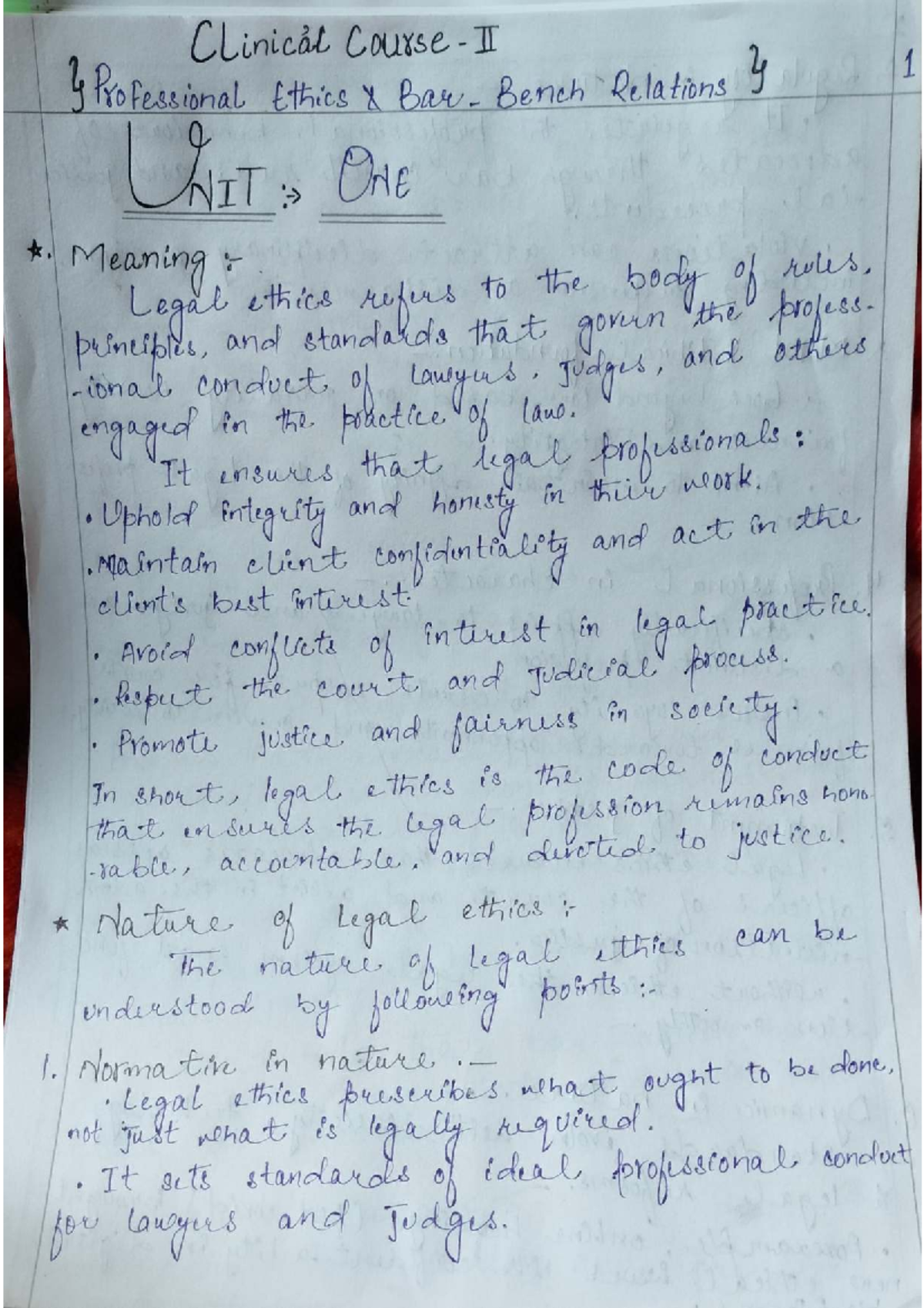 Unit 1 - Legal Ethics in Clinical Course II: Professional Conduct and ...