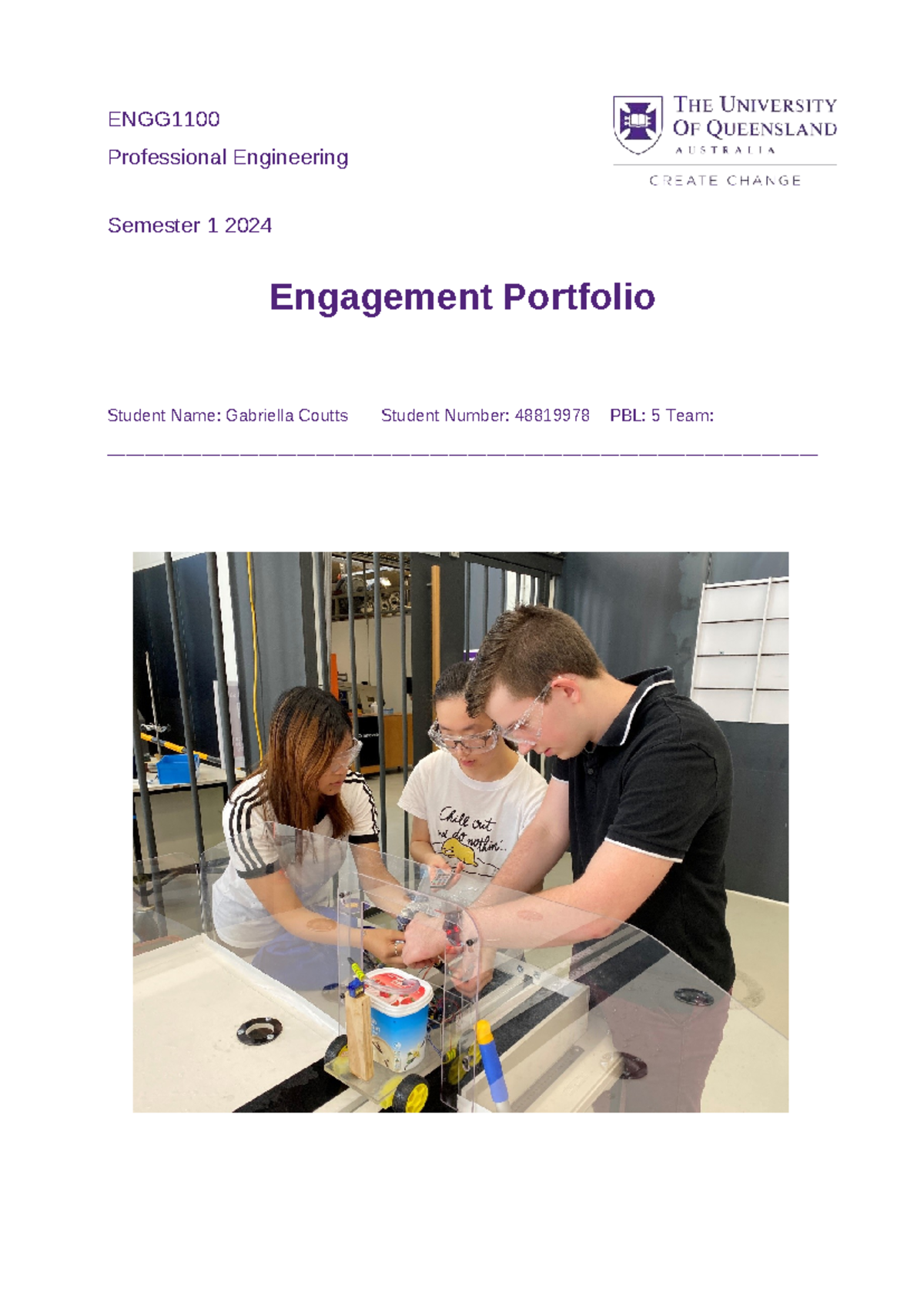 ENGG1100 Semester 1 2024 Professional Engineering Engagement Portfolio ...