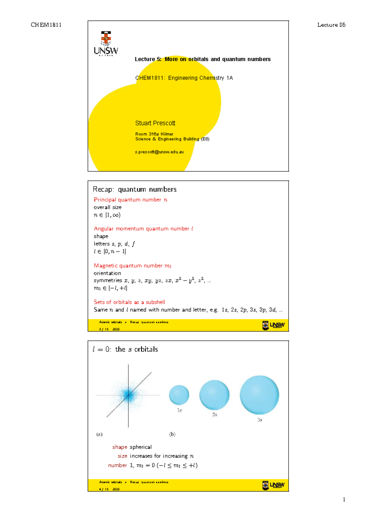 CHEM1811 Lecture 05: Orbitals & Quantum Numbers Recap - Studocu