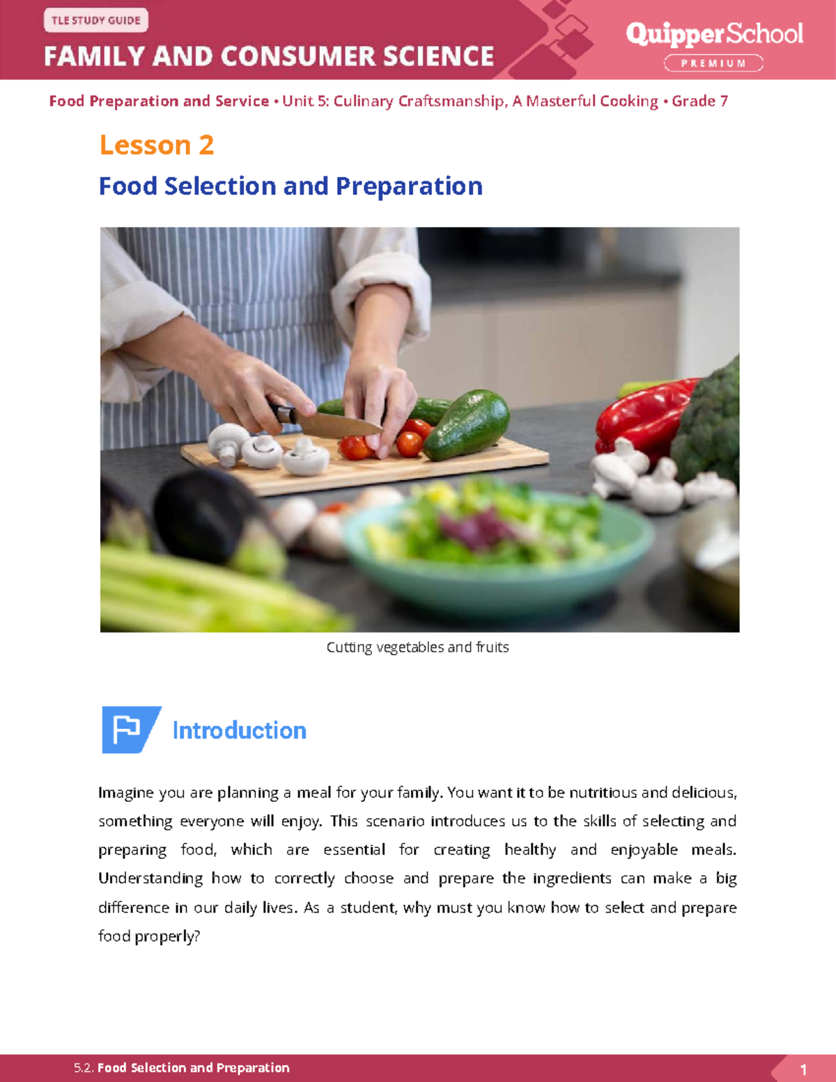 Food Preparation and Service Unit 5: Culinary Craftsmanship Grade 7 ...