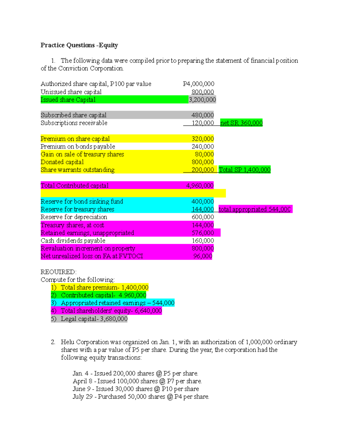 Equity Lecture Notes - Key Concepts and Practice Questions - Studocu