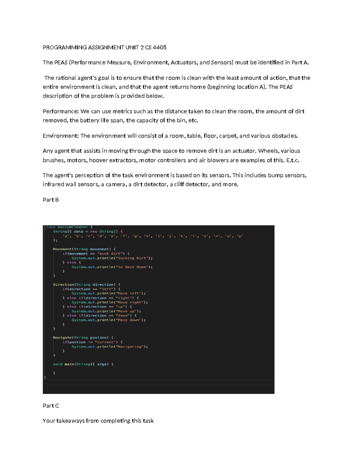 CS 4408 Assignment 2: Programming PEAS Concepts Analysis - Studocu
