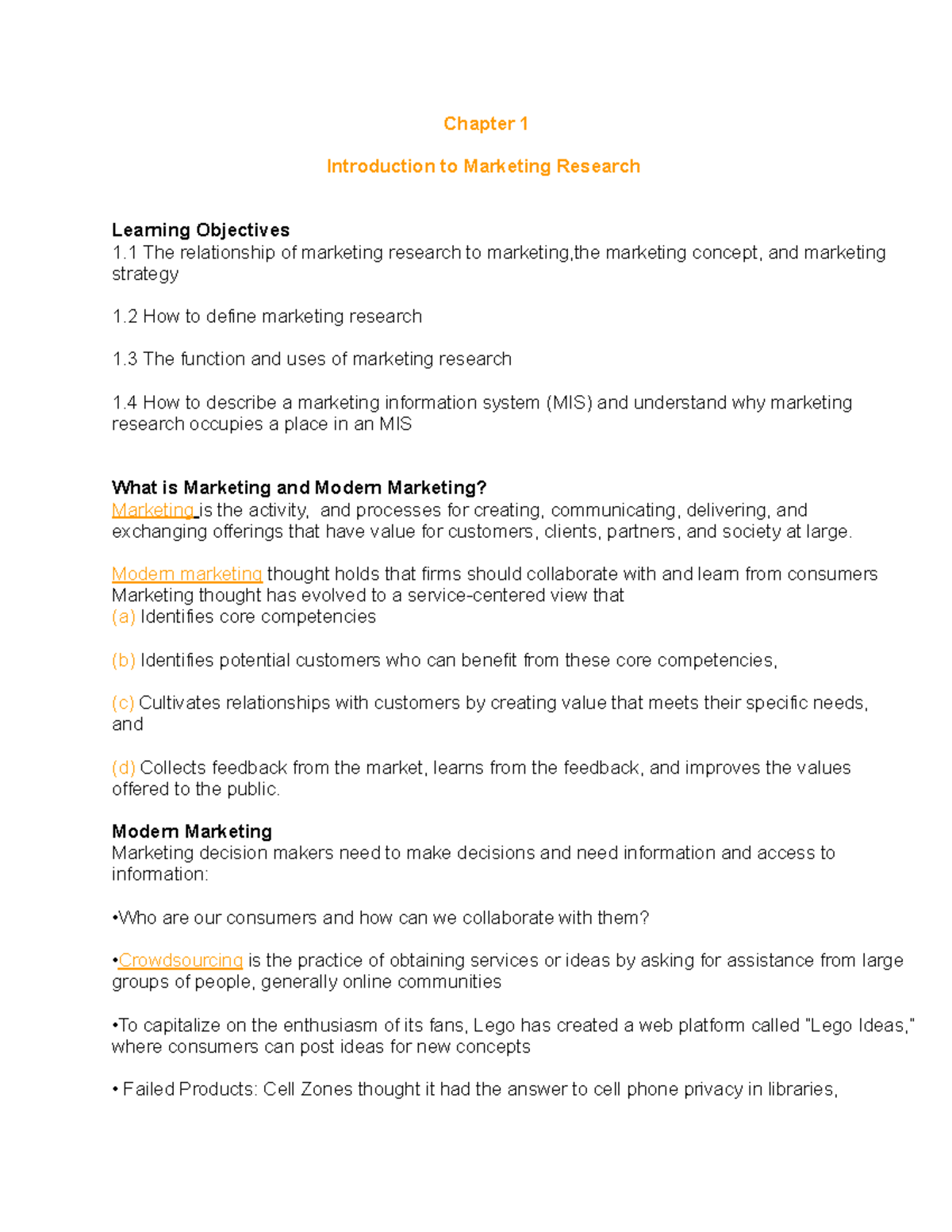 Chapter 1: Introduction to Marketing Research and Concepts - Studocu