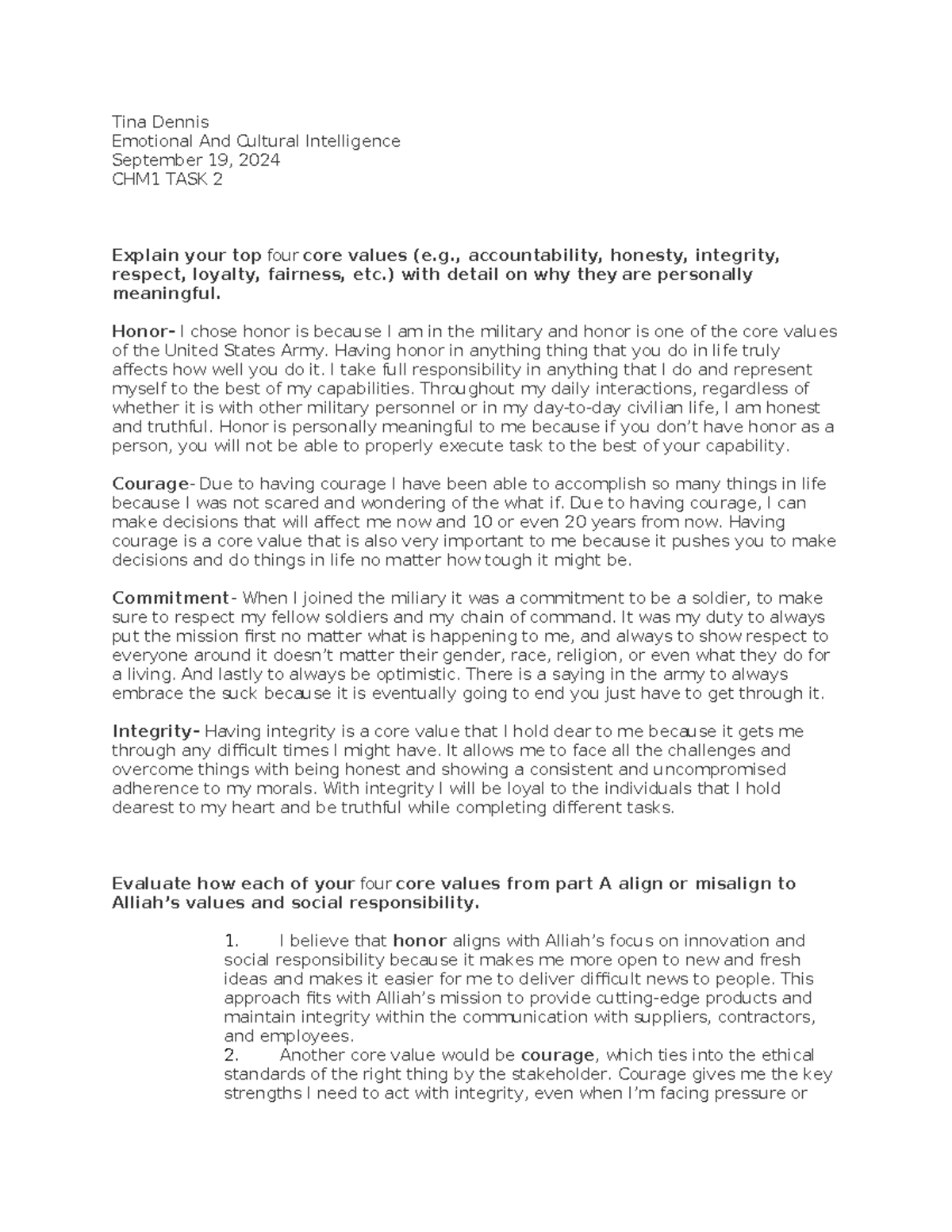 CHM1 TASK 2 - EMOTIONAL AND CULTURAL INTELLIGENCE — D082 PRFA — CHM1 ...