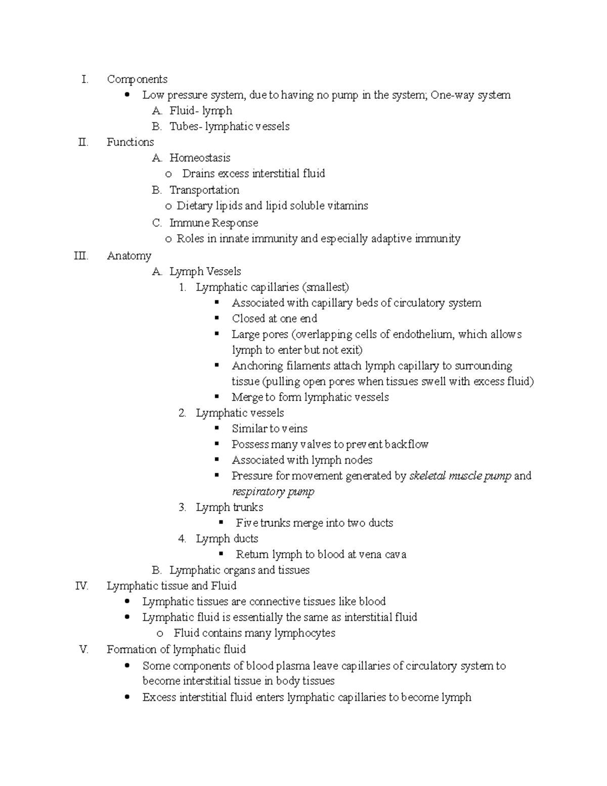 A&P II Chapter 22 Lymphatic System - I. Components Low pressure system ...