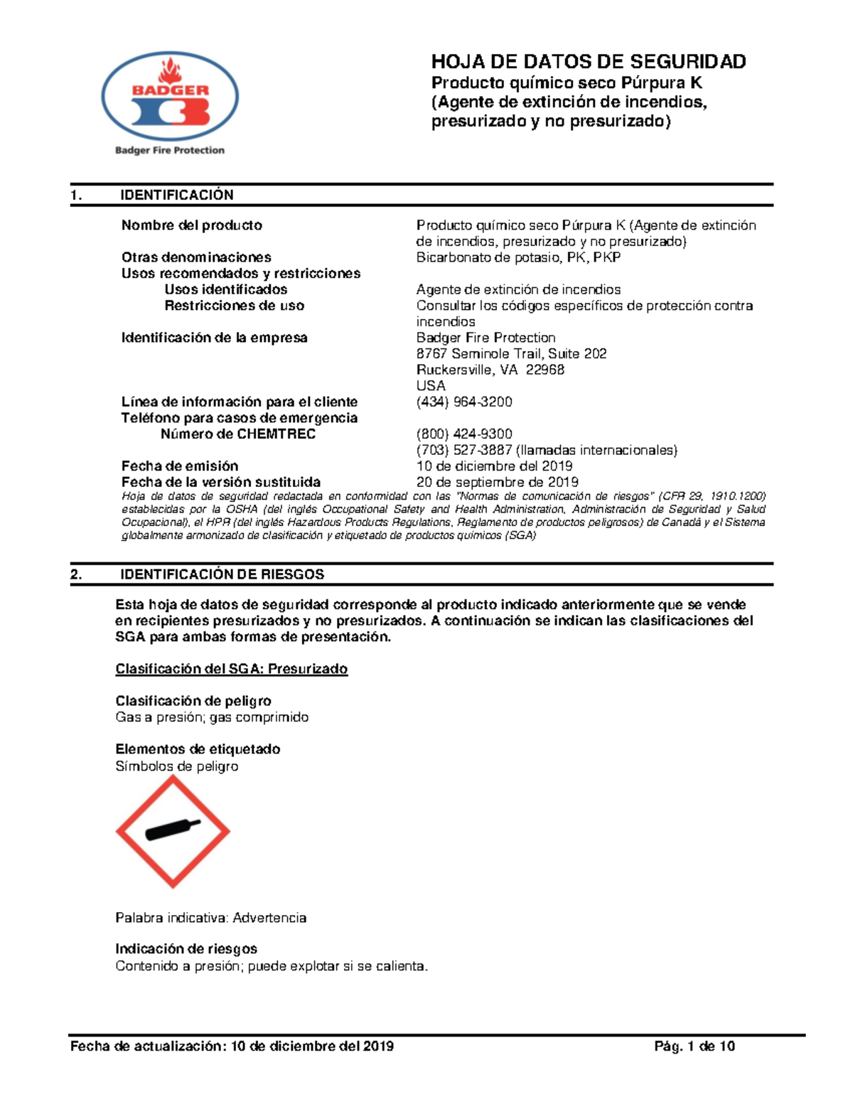 Hoja de Datos de Seguridad (FDS) del Producto Químico Seco Púrpura K ...
