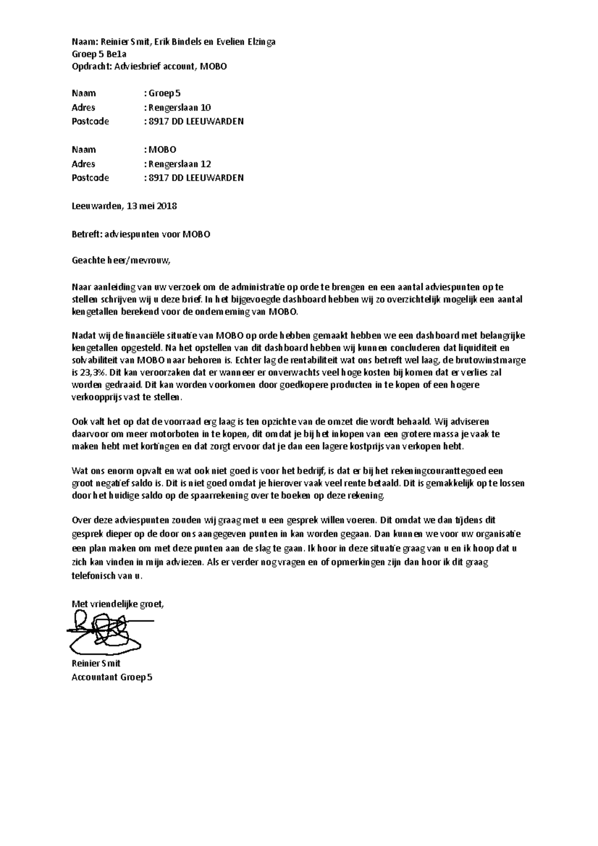 Adviesbrief MOBO, externe verantwoording - Naam: Reinier Smit, Erik ...