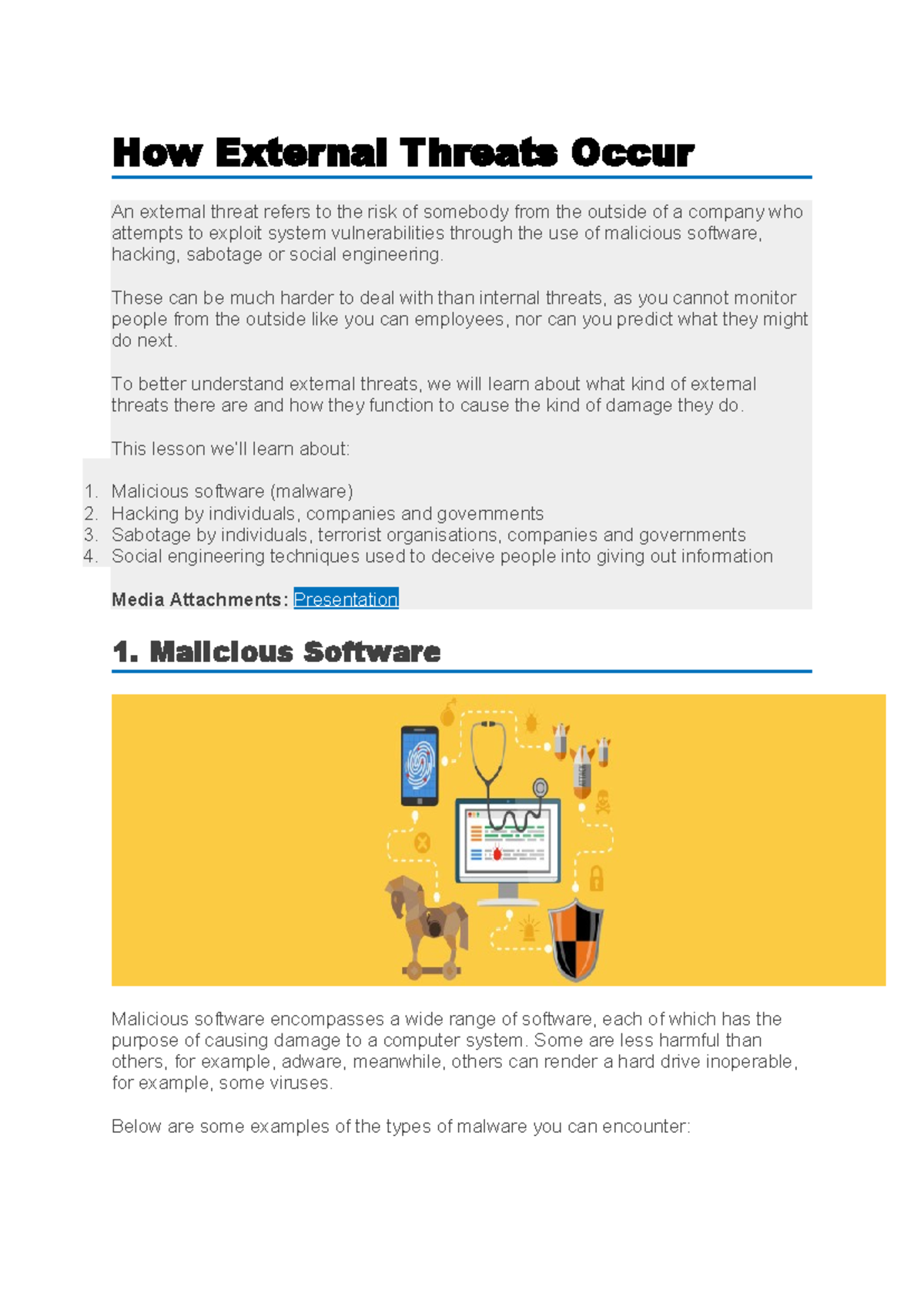 Cyber Security Threats: Understanding External Risks and Malware - Studocu