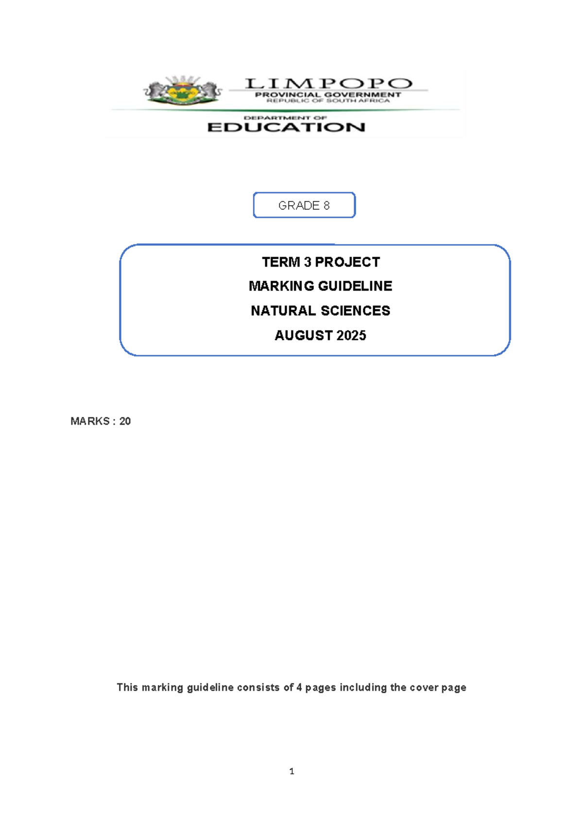 Grade 8 NS Term 3 Project Marking Guide: Energy and Change - Studocu