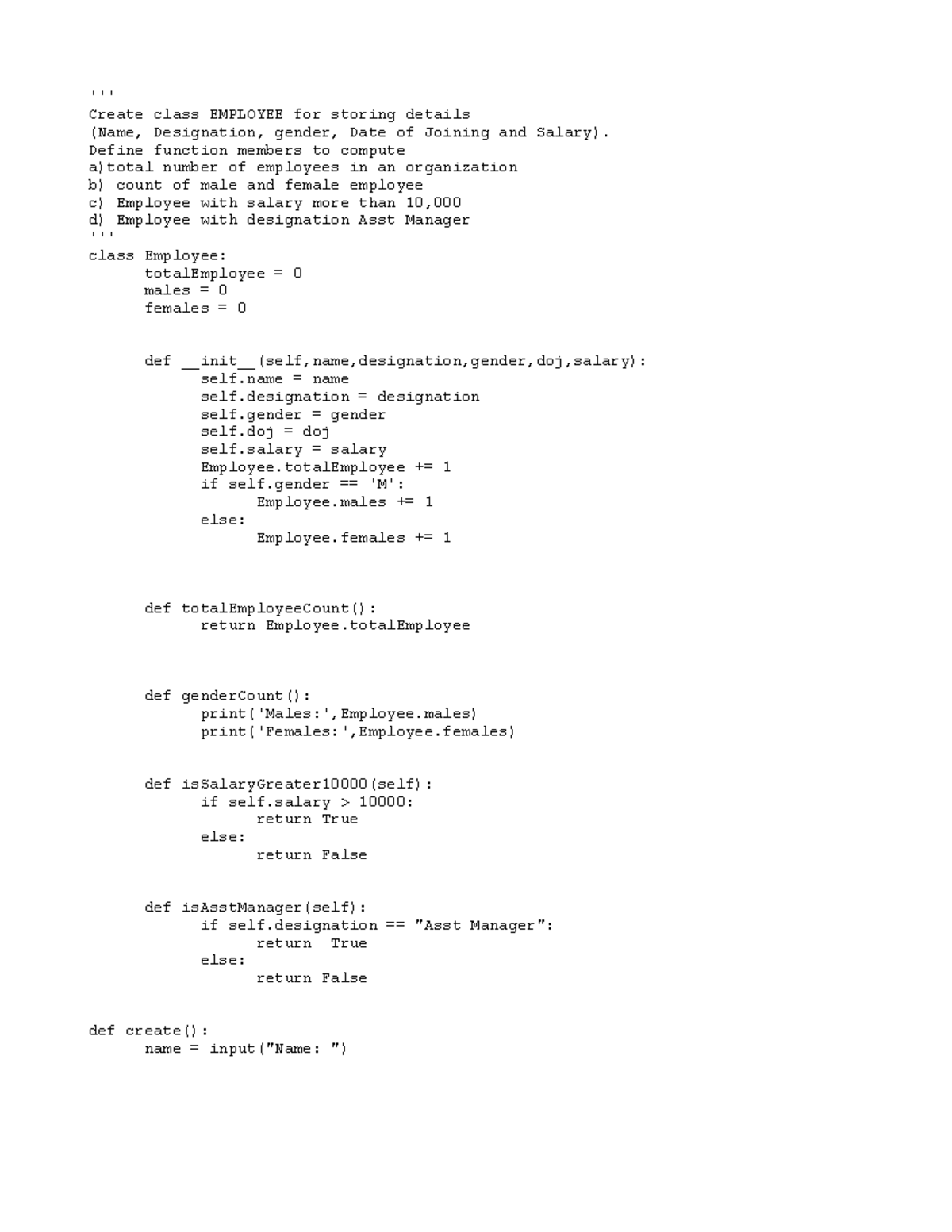 Ass7-1: Employee Class Implementation in OOP with Functions - Studocu