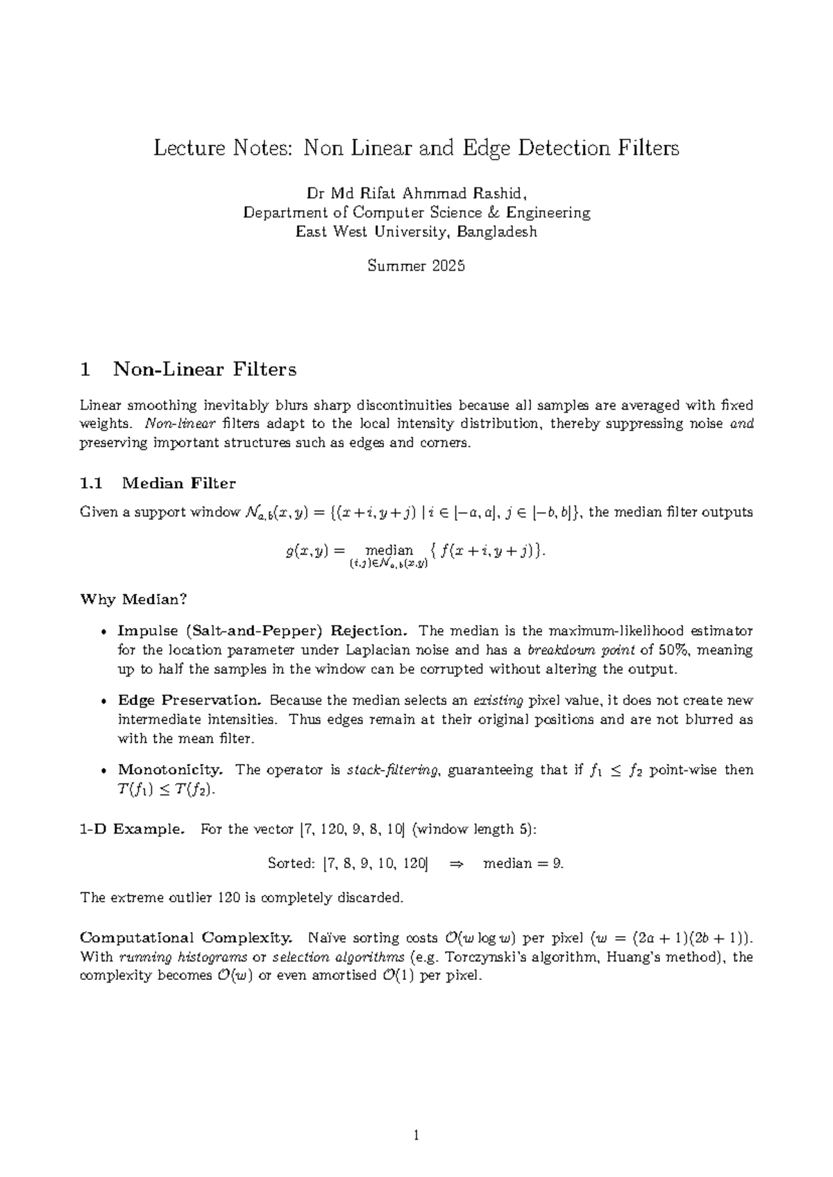 Lecture 4(c): Non-Linear & Edge Detection Filters - Dr. Md Rifat Ahmmad Rashid - Studocu
