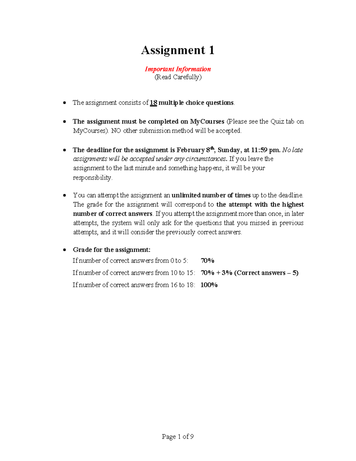 Assignment 1: Important Info & Guidelines for Completion - Studocu