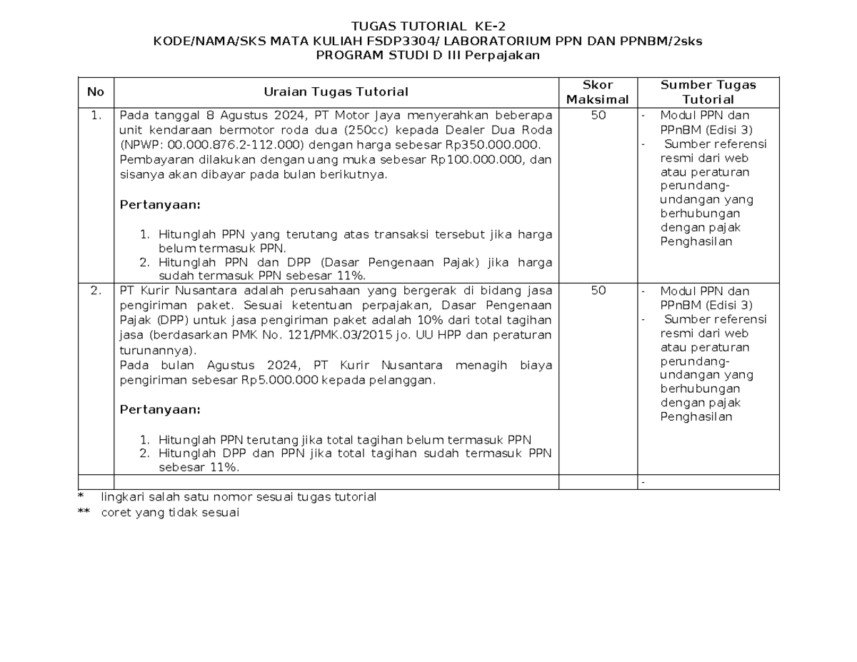 Tugas Tutorial 2: PPN dan DPP dalam Perpajakan (PPN 101) - Studocu