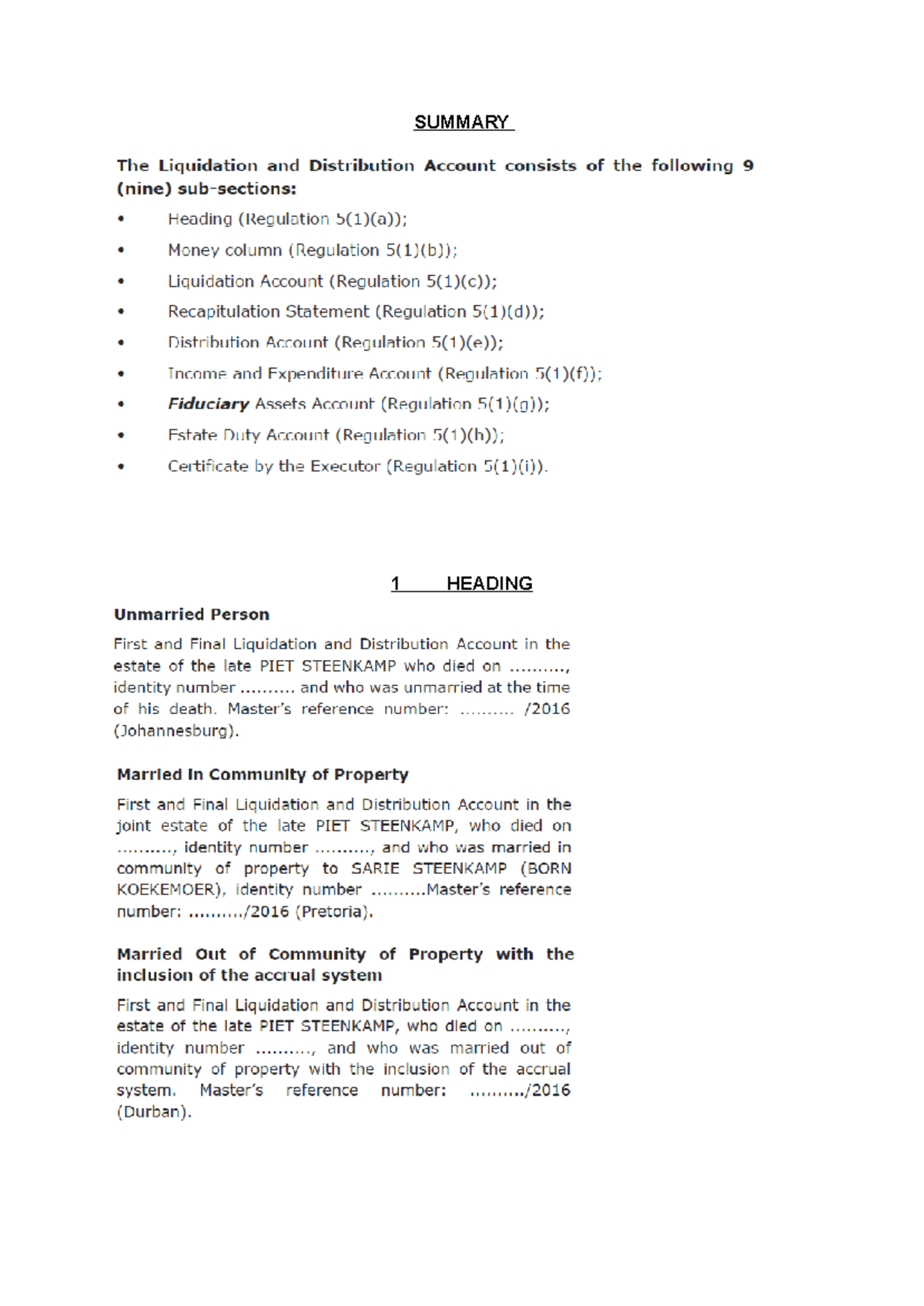 Liquidation & Distribution Account Template - Estate Management Guide ...