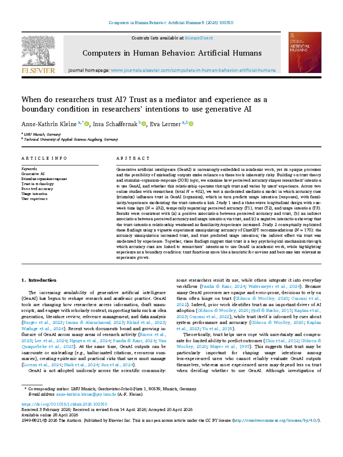 Trust in GenAI: Mediating Role of Accuracy and User Experience - Studocu