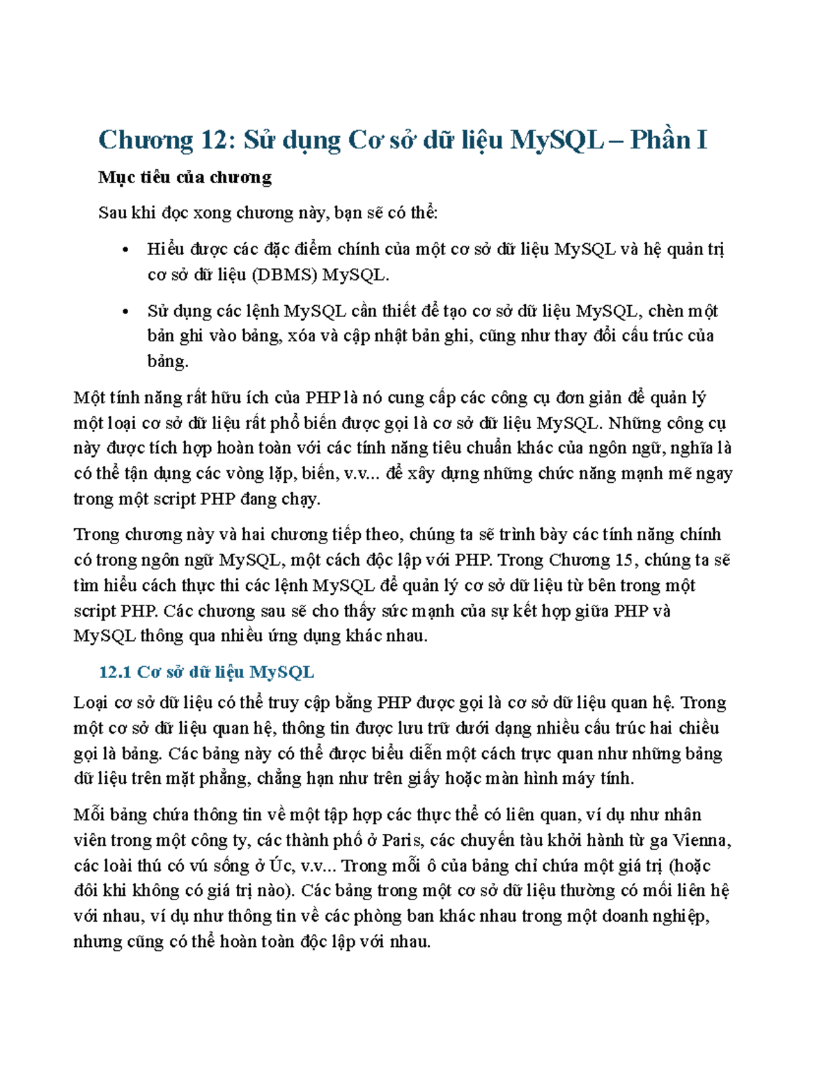 Chương 12: Sử dụng Cơ sở dữ liệu MySQL - Tài liệu học tập - Studocu