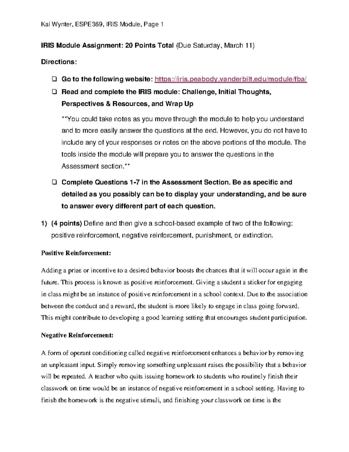 ESPE369 IRIS Module Assignment: Functional Behavior Assessment Guide ...