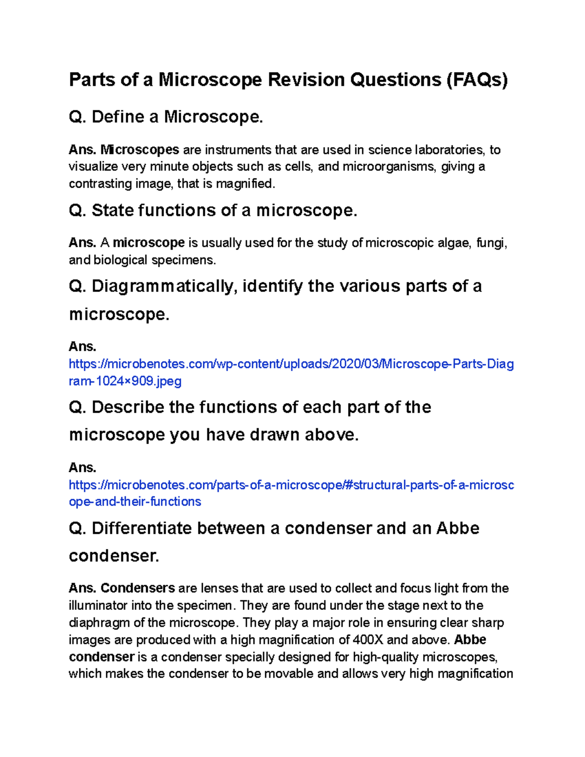 Microscope Parts FAQ Review: Revision Questions Explained - Studocu
