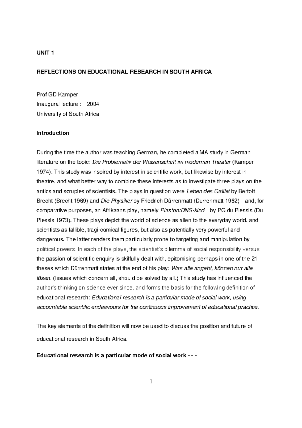 Educational Research Insight: Reflections on Units 1 & 2 (RCE2601 ...