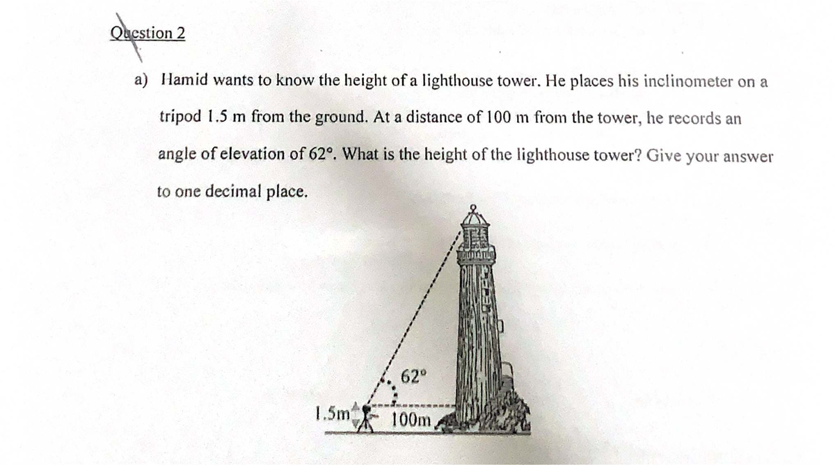 Math - Lighthouse Height Calculation (Question 2) - Studocu