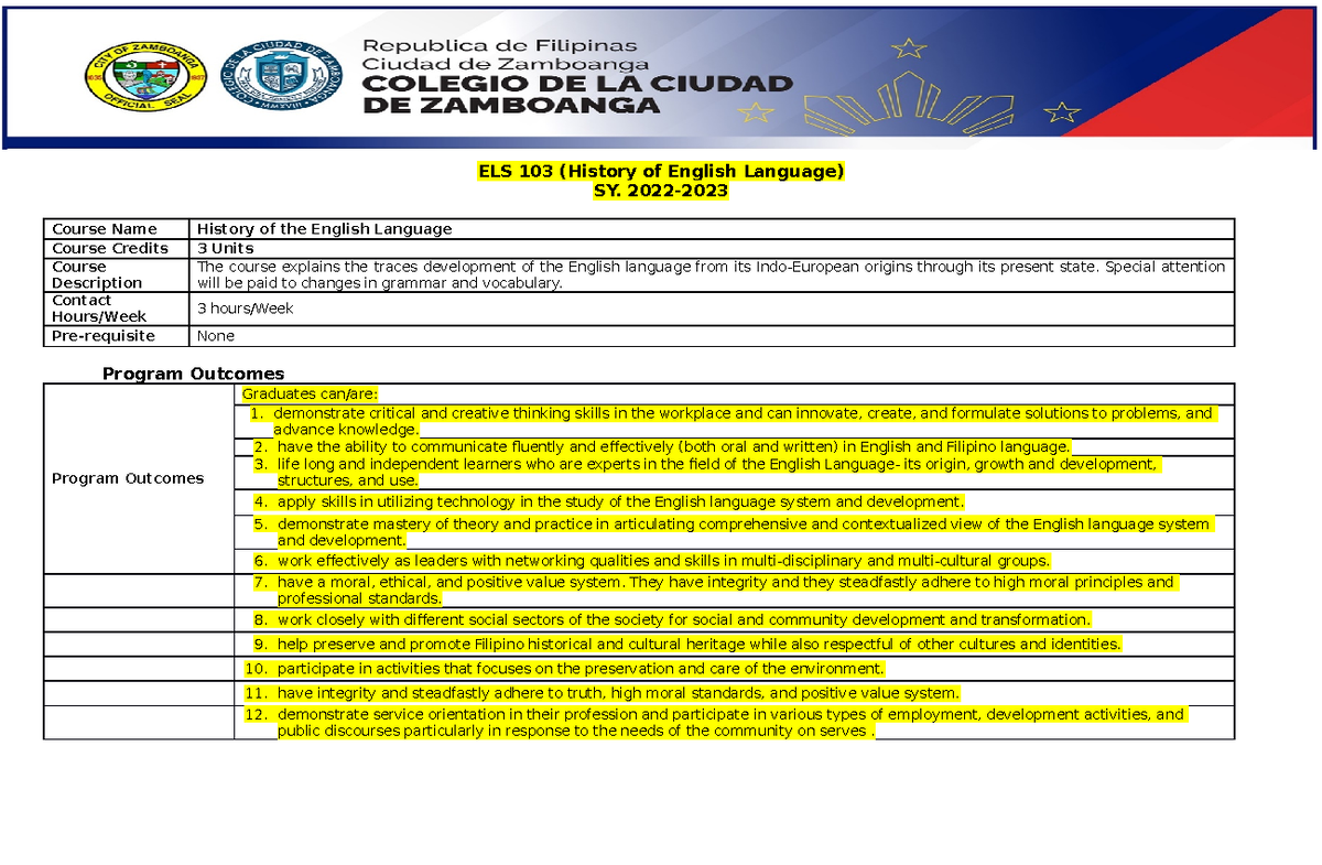 ELS-103 - Introduction to English language System - ELS 103 (History of English Language) SY ...