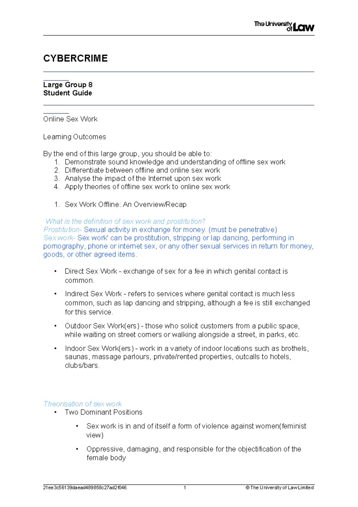 CYBERCRIME Unit 8 Large Group Notes: Online Sex Work Insights - Studocu