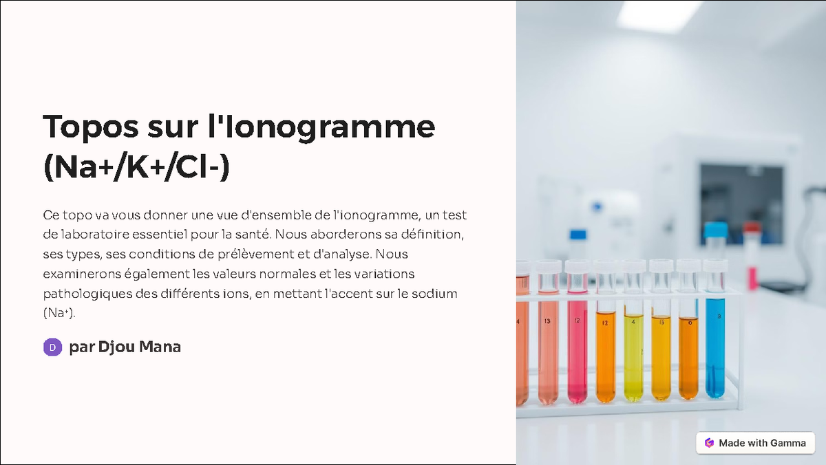 Topos sur l'Ionogramme Na+/K+/Cl-: Éléments Essentiels et Analyse - Studocu