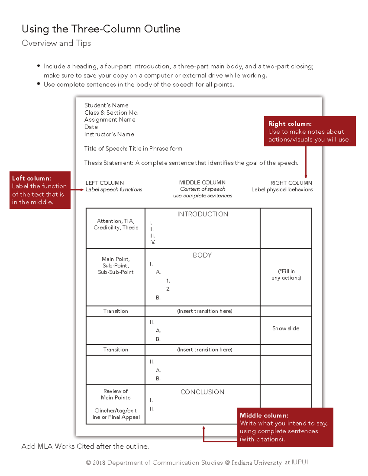 Using the 3-Column Outline for Speech Preparation - Studocu