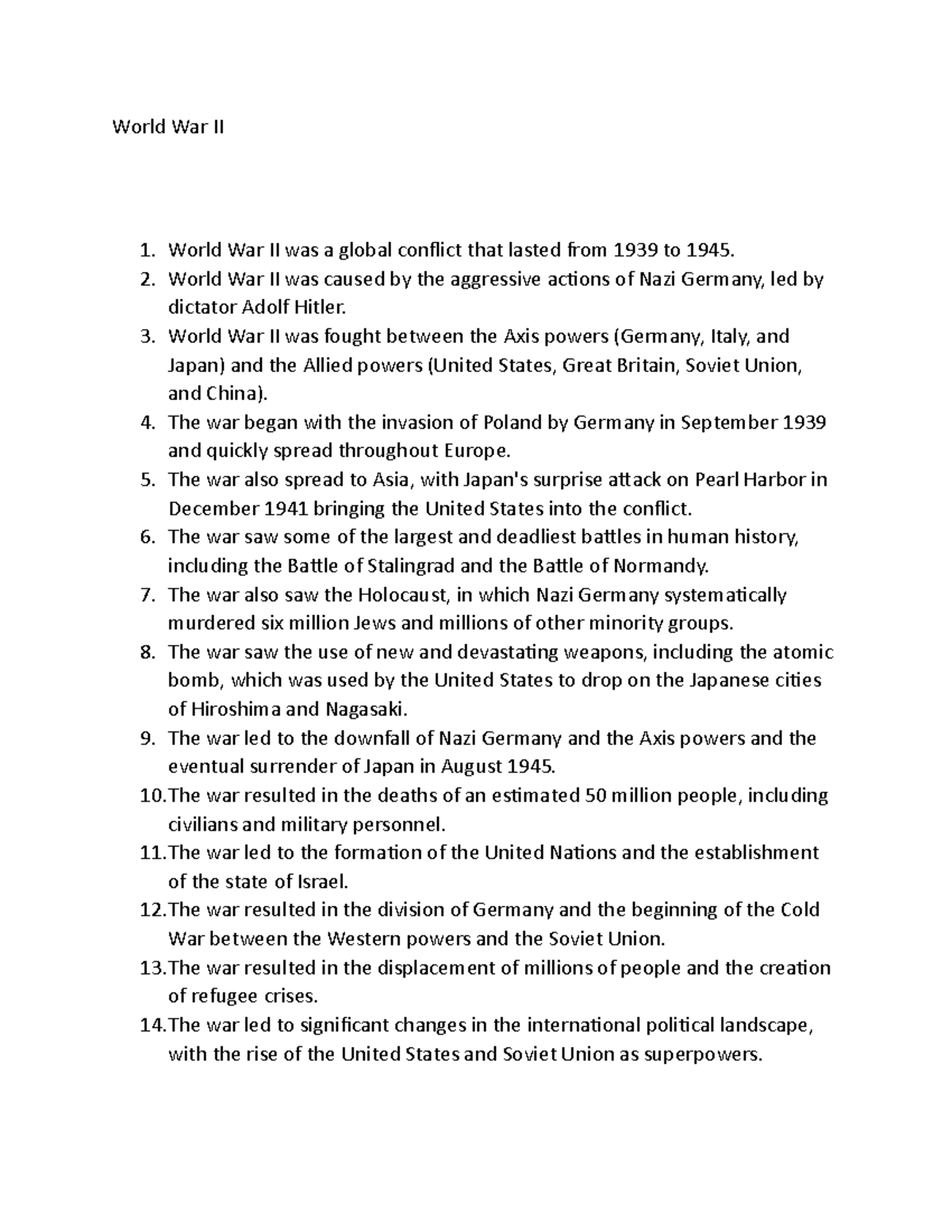 World War II notes - World War II World War II was a global conflict ...