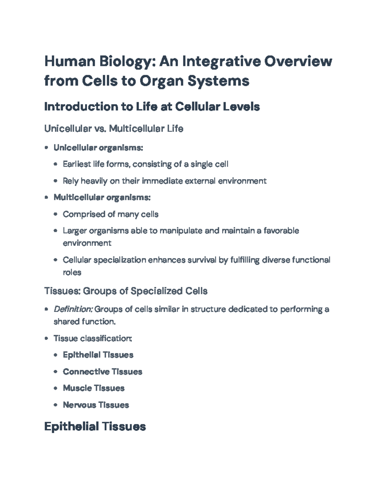 Human Biology: Integrative Overview of Cells to Organ Systems - Human ...