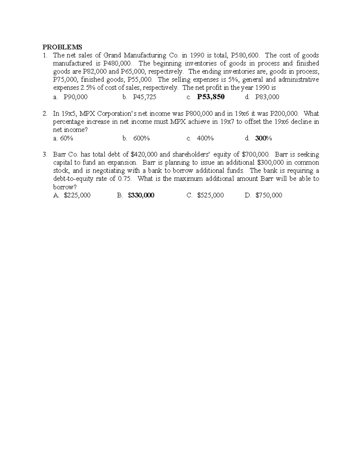 FM Analysis Practice Problems: Comprehensive Review for Exam - Studocu