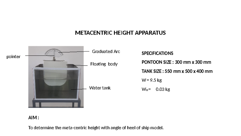 Metacentric Height Apparatus Specifications and Procedure - Studocu
