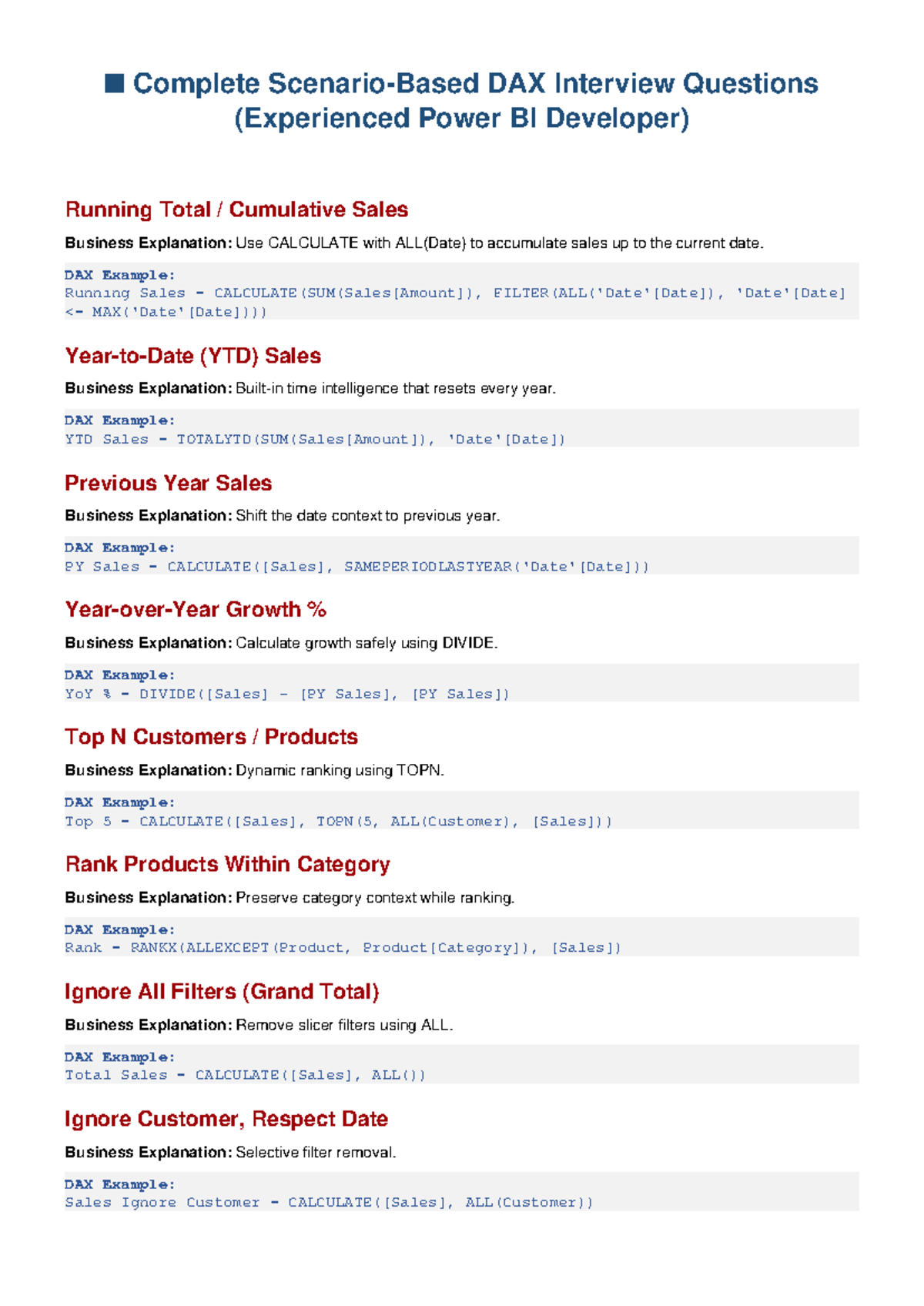 ⭐ Scenario-Based DAX Interview Questions for Power BI (Experienced ...