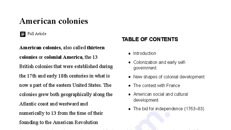 American Colonies: A Historical Overview of the 13 Colonies - Studocu