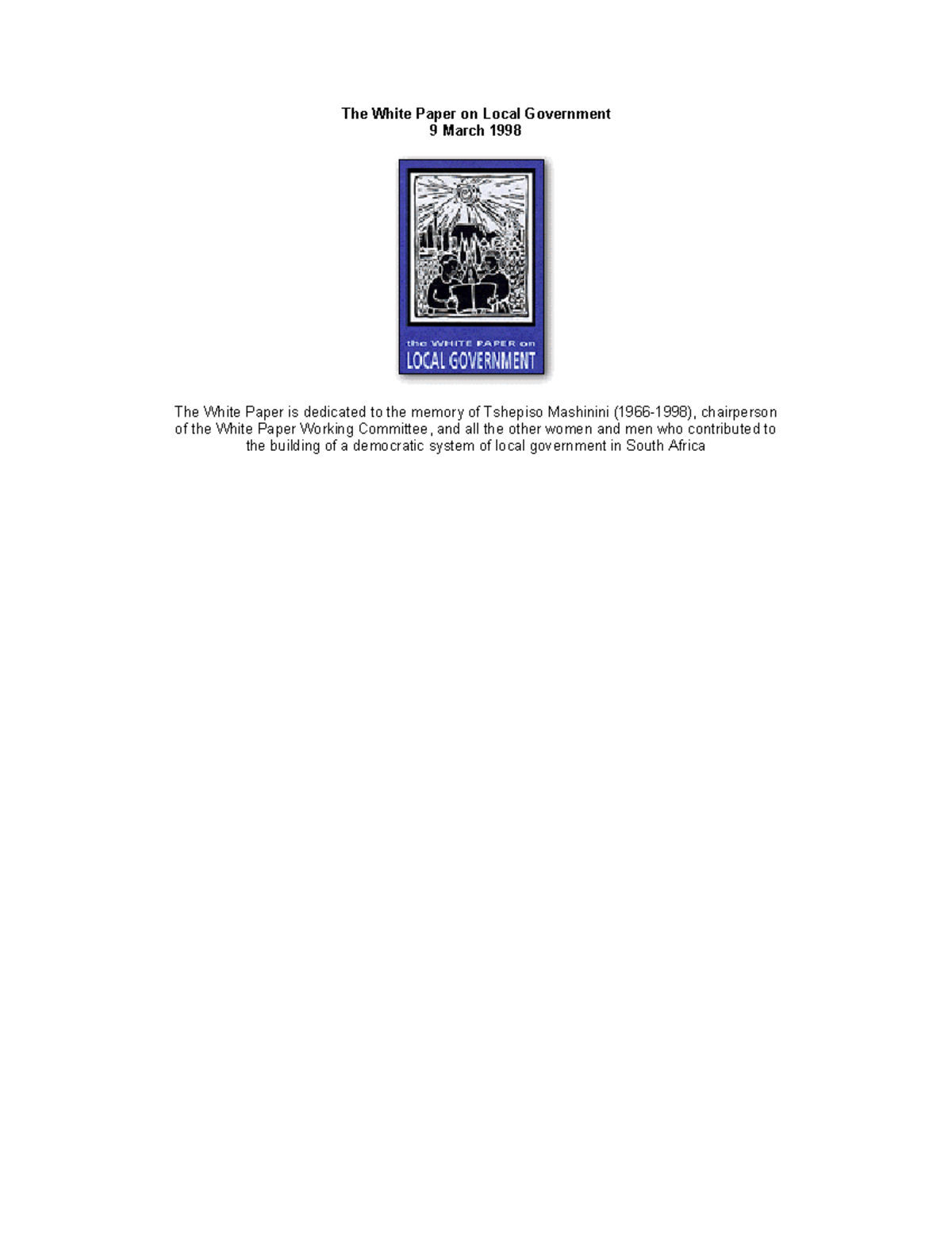 White Paper on Local Government: A 1998 Overview and Analysis - Studocu