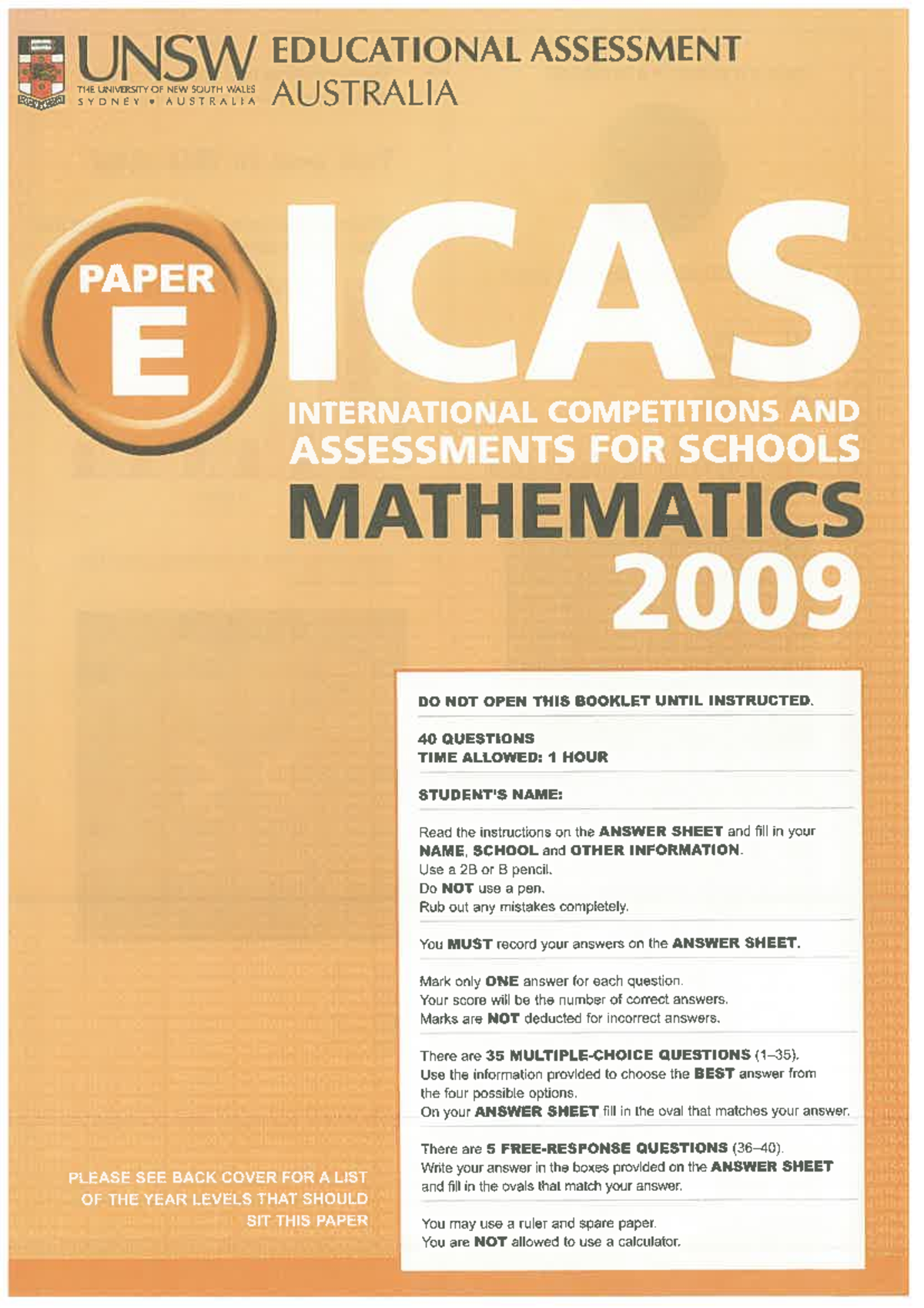 ICAS Mathematics Paper E 2009: Complete Question Set - Studocu