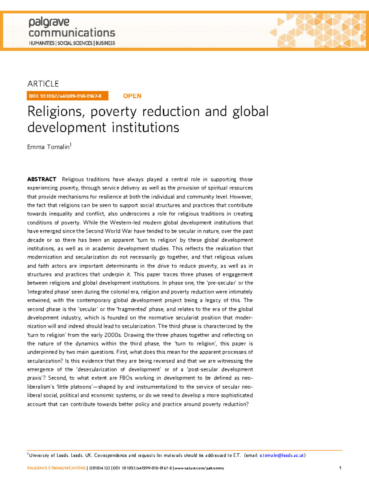 Tomalin 2018: Religions and Global Development Institutions in Poverty ...