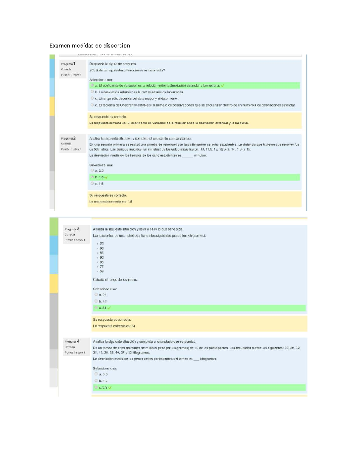 Examen Final de Medidas de Dispersión - Preguntas y Respuestas - Studocu