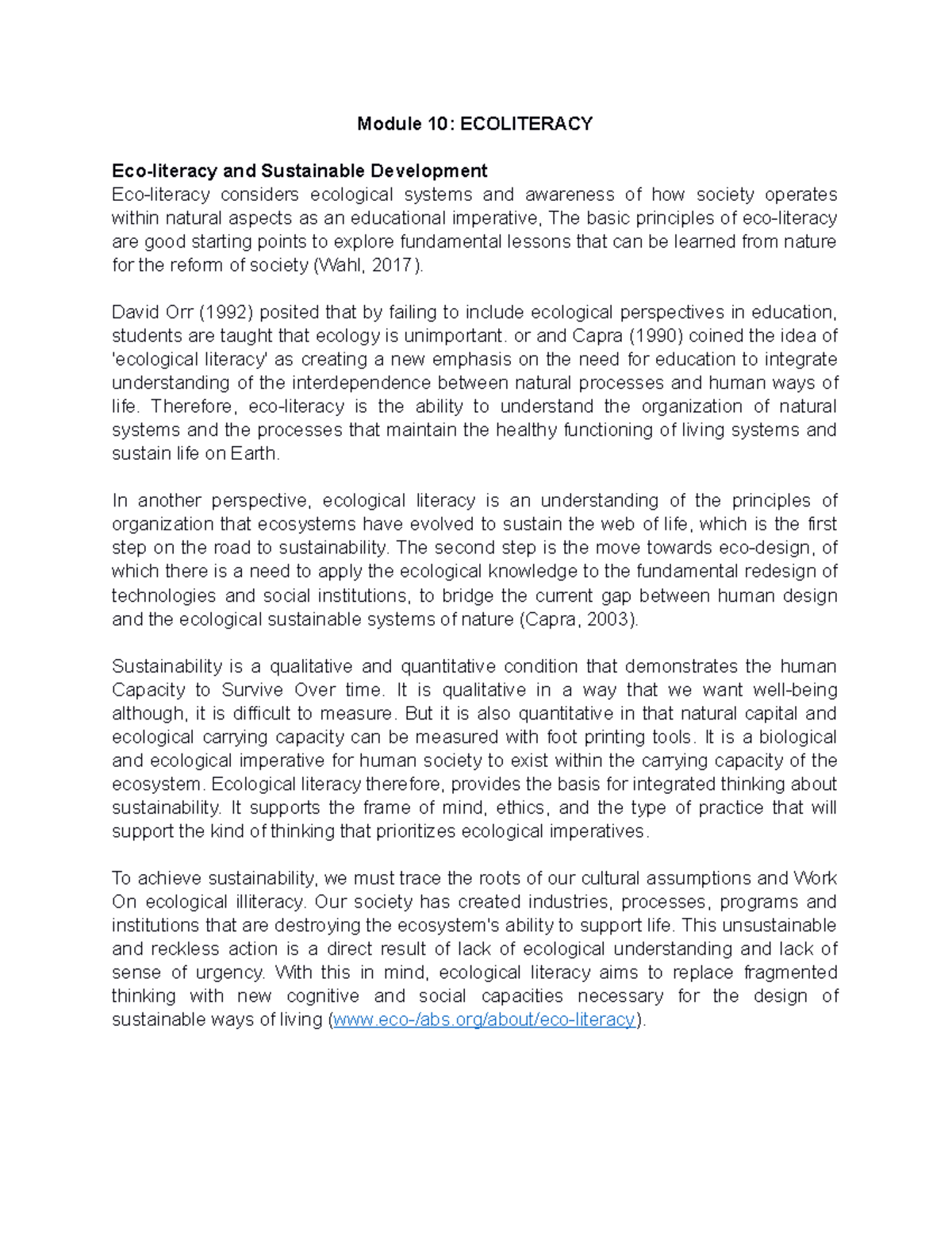 ECOLITERACY 10: Building Awareness for Sustainable Development - Studocu