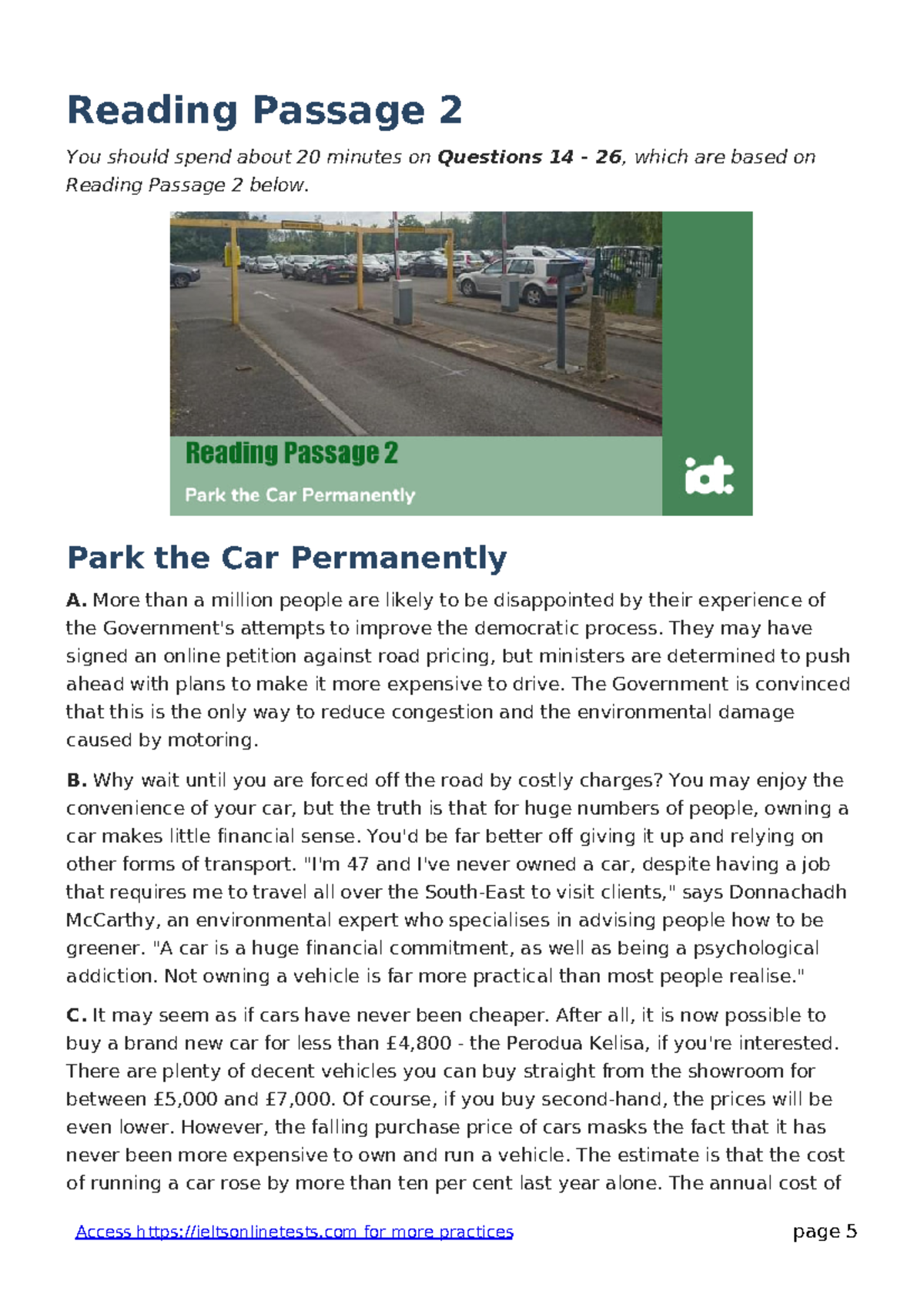 Reading Passage 2: Insights on Transportation, Health, and Education ...