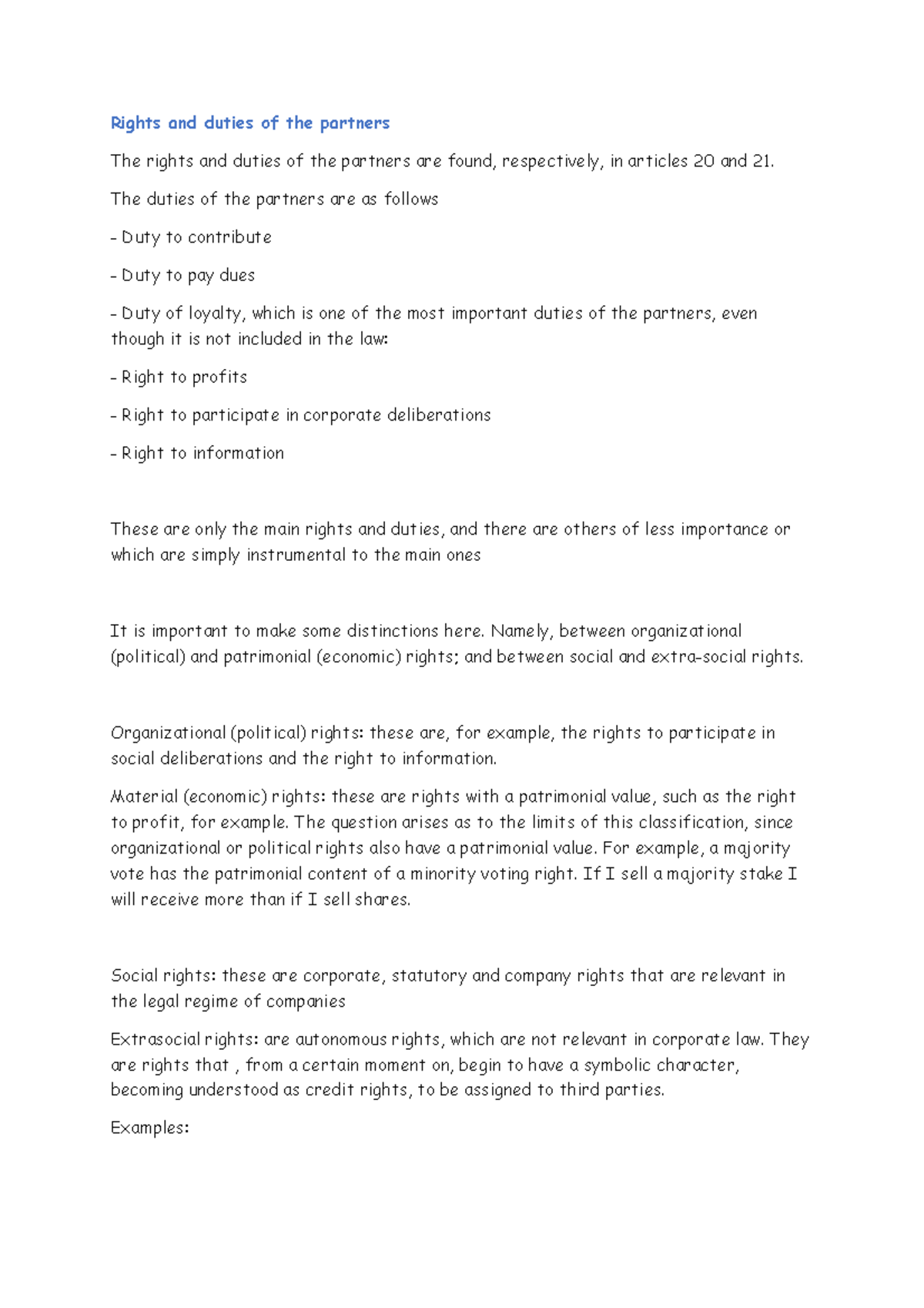 Rights and duties of the partners 5 - The duties of the partners are as ...