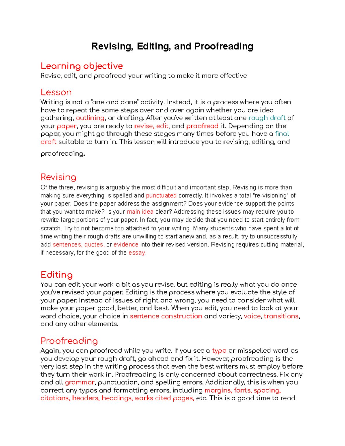 Revising, Editing, and Proofreading - Revising, Editing, and ...