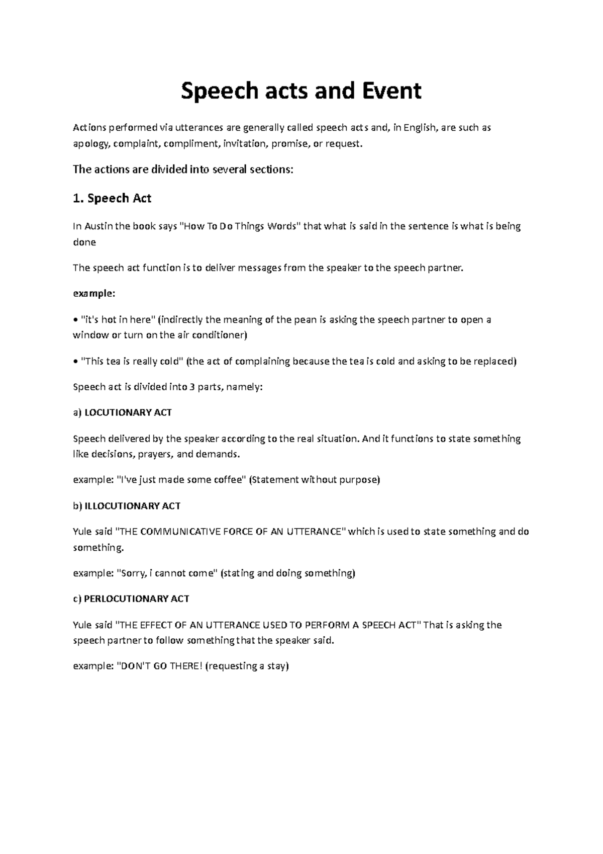 Speech Acts: An In-Depth Analysis of Their Functions and Types - Studocu